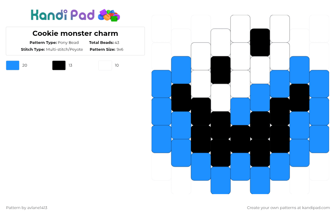 Cookie monster charm Pony Bead Pattern - Kandi Pad | Kandi Patterns ...