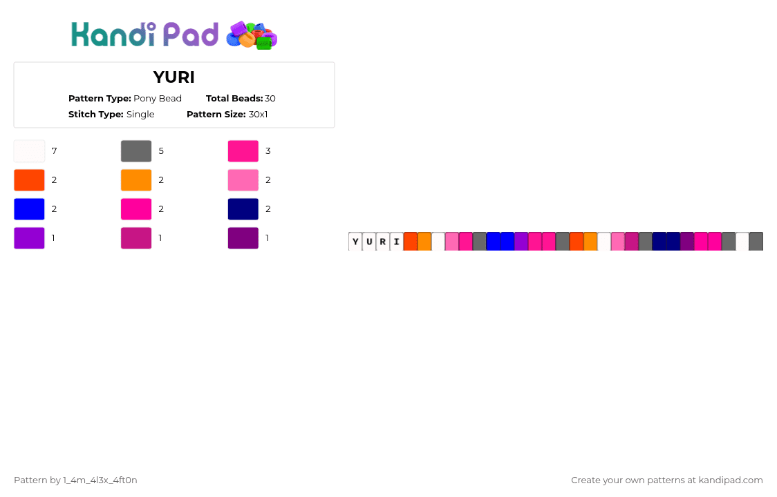 YURI!!!!! Pony Bead Pattern - Kandi Pad | Kandi Patterns, Fuse Bead ...