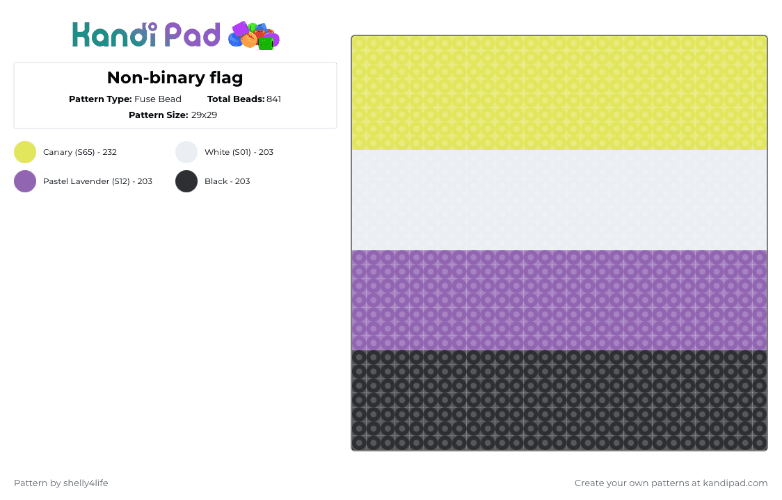 Non-binary flag Fuse Bead Pattern - Kandi Pad | Kandi Patterns, Fuse ...