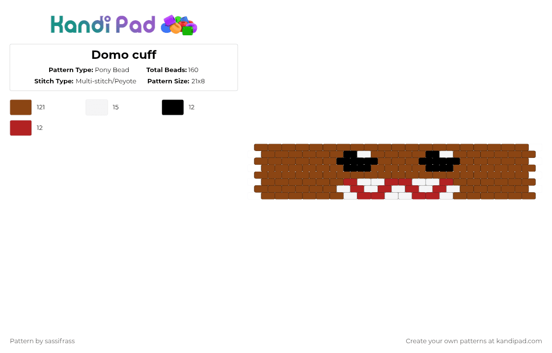 Domo cuff Pony Bead Pattern - Kandi Pad | Kandi Patterns, Fuse Bead ...