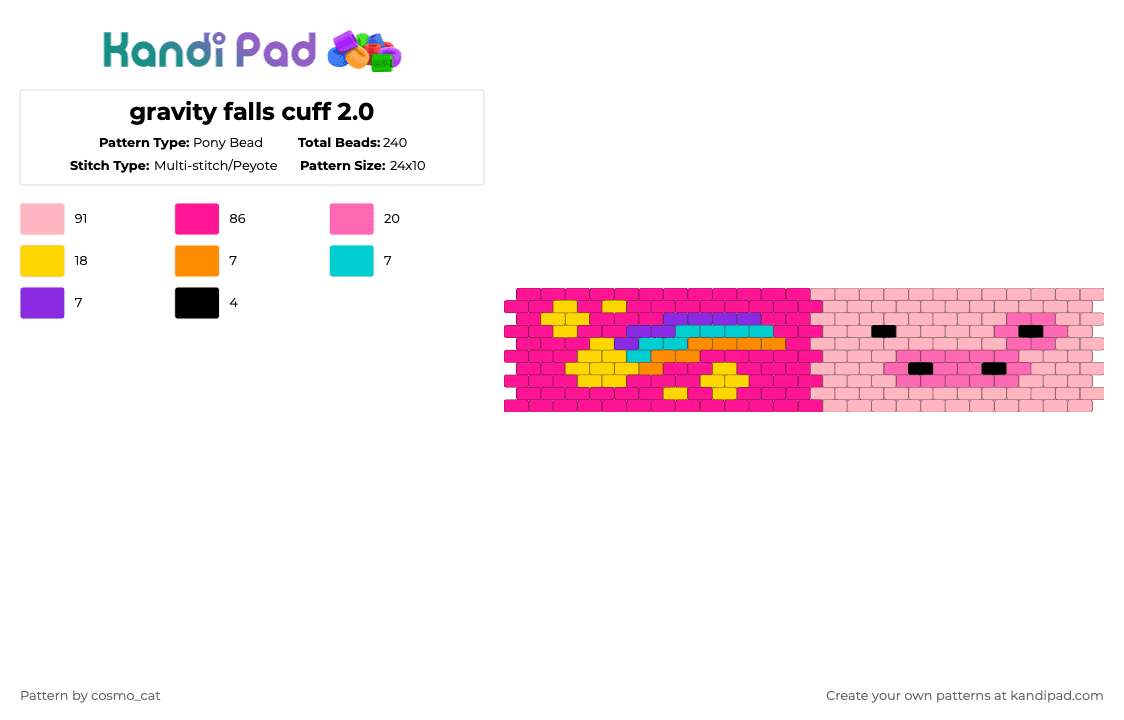 Gravity falls cuff 2.0 Pony Bead Pattern - Kandi Pad | Kandi Patterns ...