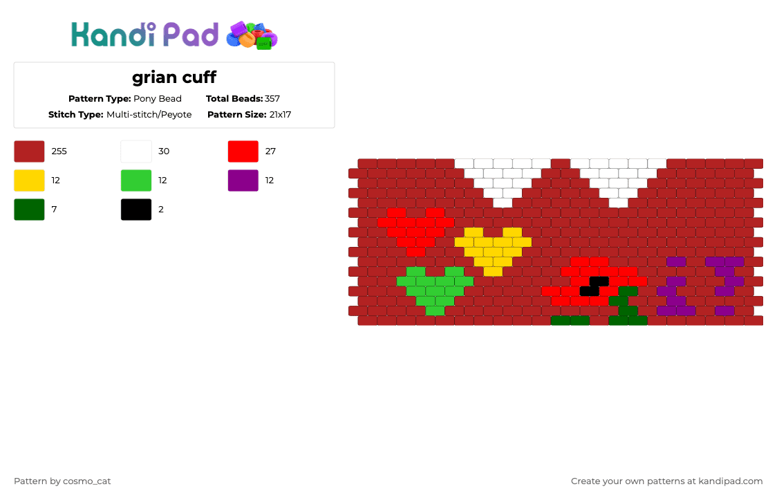 Grian cuff Pony Bead Pattern - Kandi Pad | Kandi Patterns, Fuse Bead ...