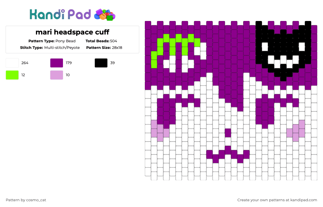 Mari headspace cuff Pony Bead Pattern - Kandi Pad | Kandi Patterns ...