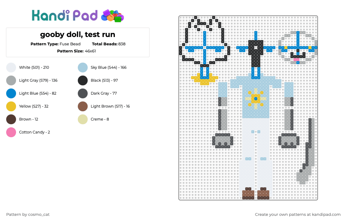 Gooby doll, test run Fuse Bead Pattern - Kandi Pad | Kandi Patterns ...
