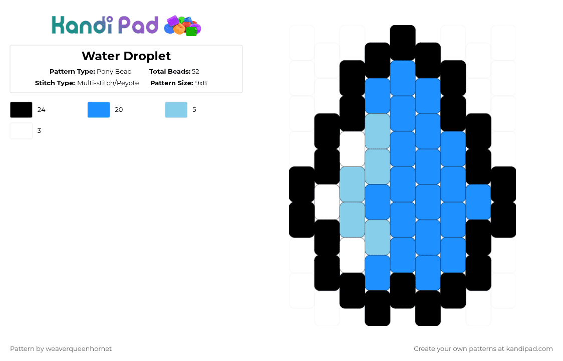 Water Droplet Pony Bead Pattern - Kandi Pad | Kandi Patterns, Fuse Bead ...