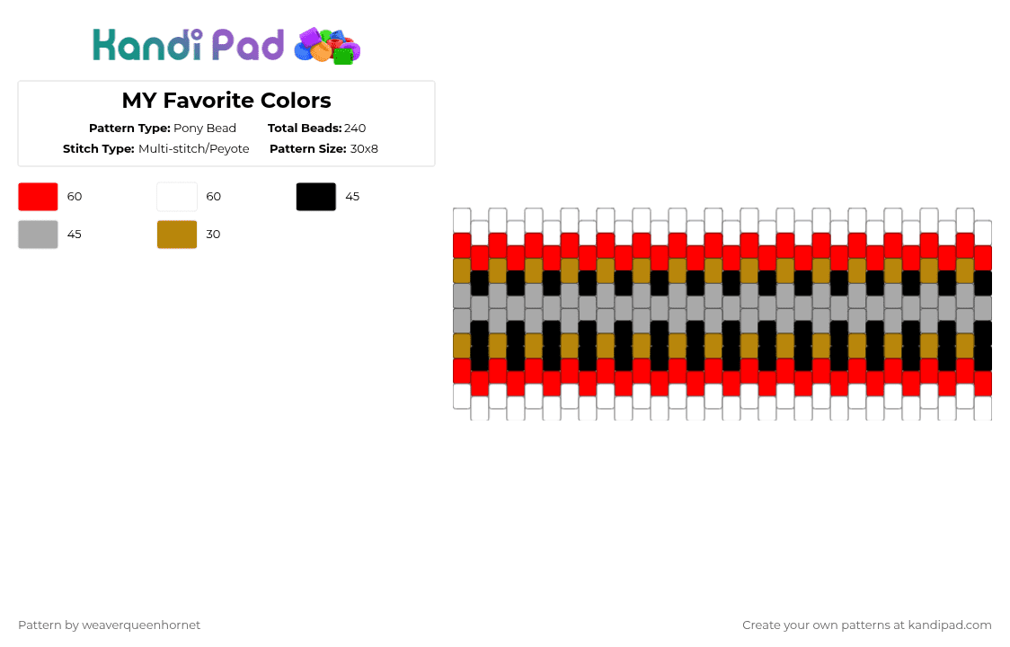 MY Favorite Colors Pony Bead Pattern - Kandi Pad | Kandi Patterns, Fuse ...