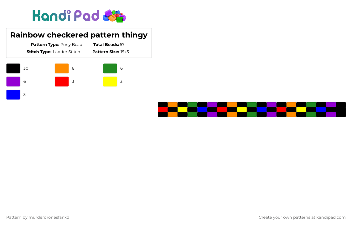 Rainbow checkered pattern thingy Pony Bead Pattern - Kandi Pad | Kandi Patterns, Fuse Bead ...