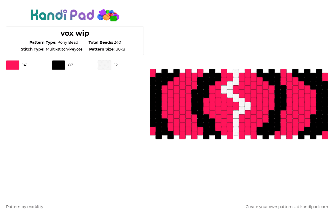 Vox wip Pony Bead Pattern - Kandi Pad | Kandi Patterns, Fuse Bead ...