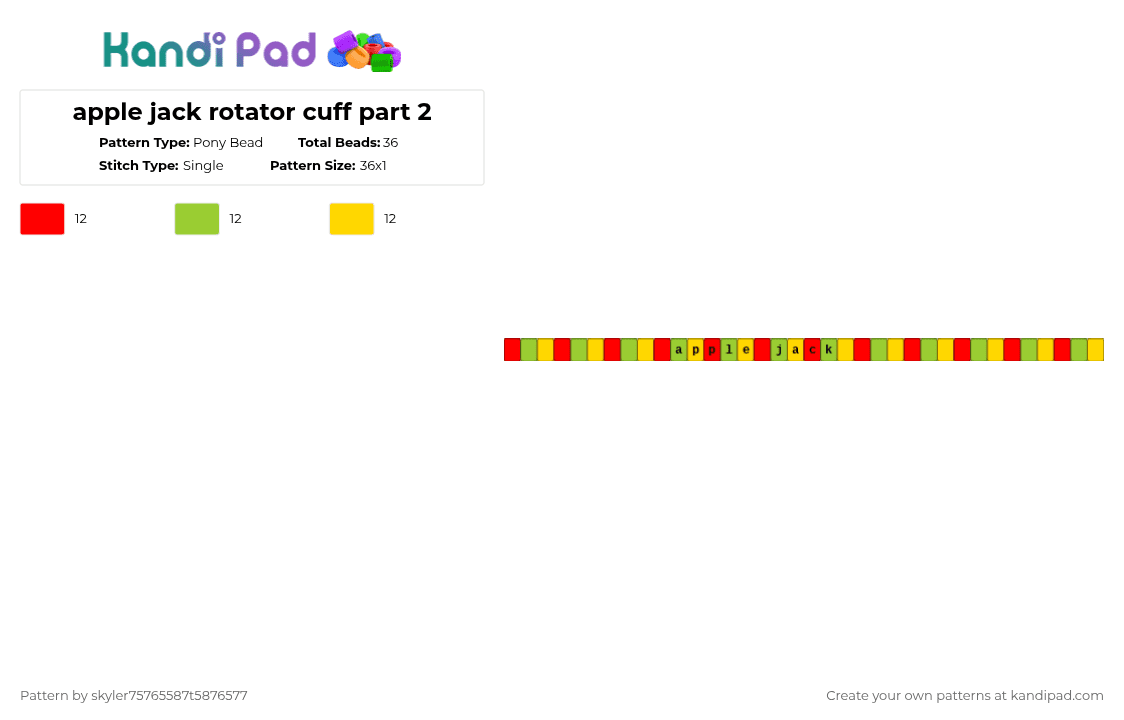 Apple jack rotator cuff part 2 Pony Bead Pattern - Kandi Pad | Kandi ...