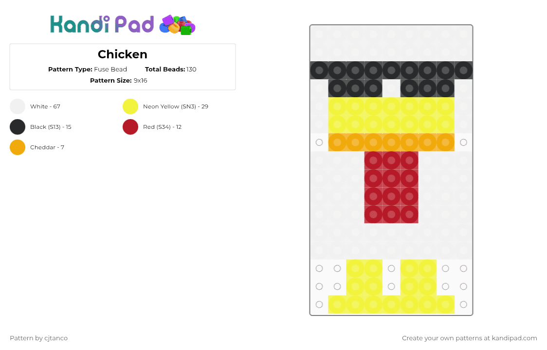 Chicken Fuse Bead Pattern - Kandi Pad | Kandi Patterns, Fuse Bead ...