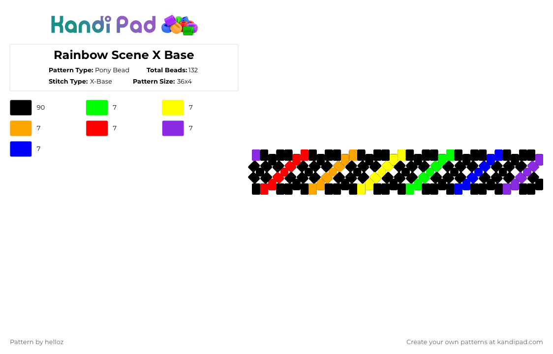 Rainbow Scene X Base Pony Bead Pattern - Kandi Pad | Kandi Patterns ...