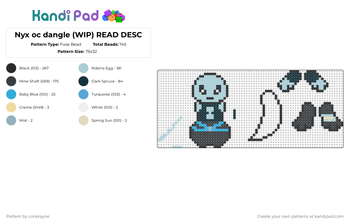 Nyx oc dangle (WIP) READ DESC Fuse Bead Pattern - Kandi Pad | Kandi ...