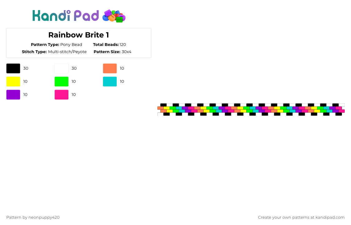 Rainbow Brite 1 Pony Bead Pattern - Kandi Pad | Kandi Patterns, Fuse ...