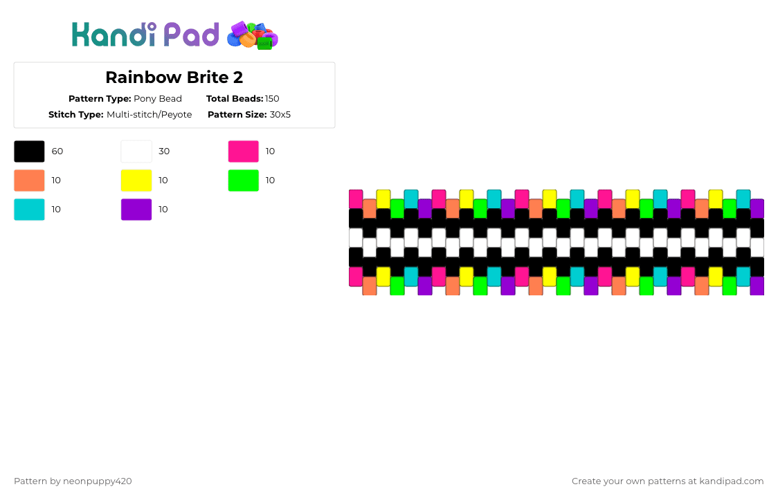 Rainbow Brite 2 Pony Bead Pattern - Kandi Pad | Kandi Patterns, Fuse ...