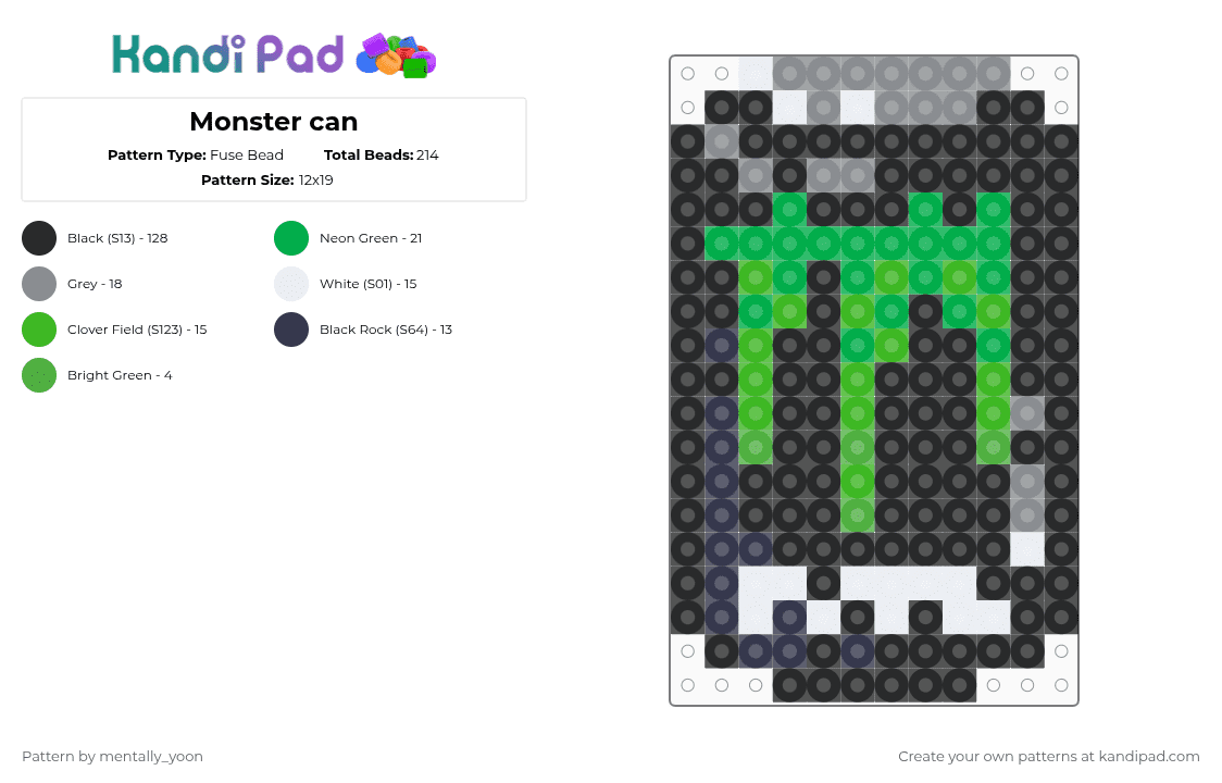 Monster can Fuse Bead Pattern - Kandi Pad | Kandi Patterns, Fuse Bead ...