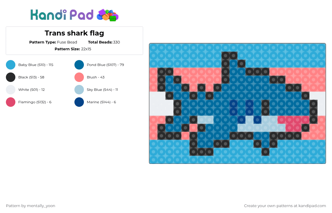 Trans shark flag Fuse Bead Pattern - Kandi Pad | Kandi Patterns, Fuse ...