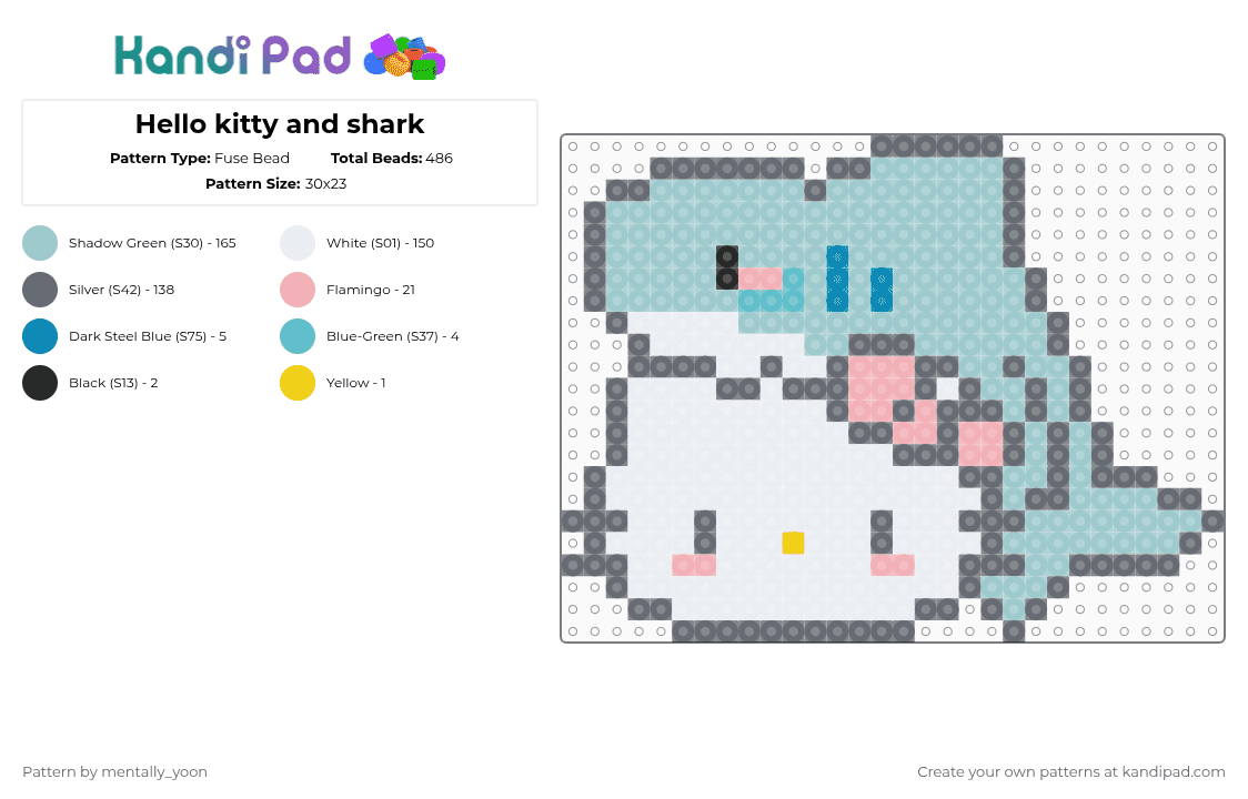 Hello kitty and shark Fuse Bead Pattern - Kandi Pad | Kandi Patterns ...