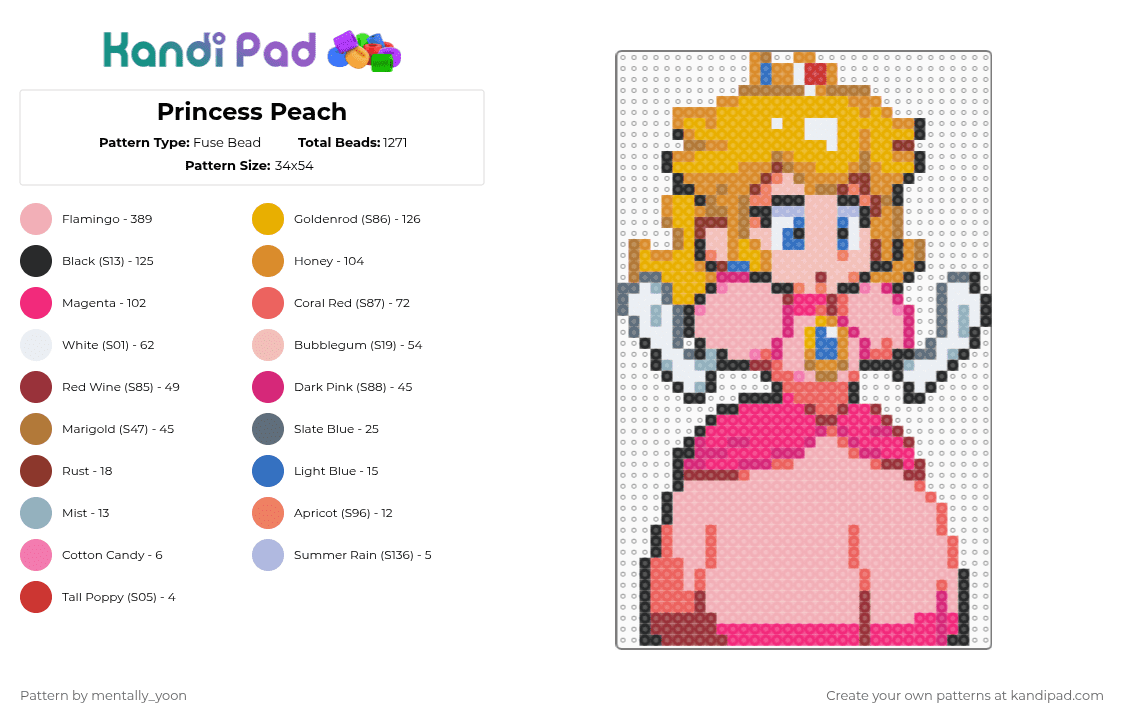 Princess Peach Fuse Bead Pattern - Kandi Pad | Kandi Patterns, Fuse ...