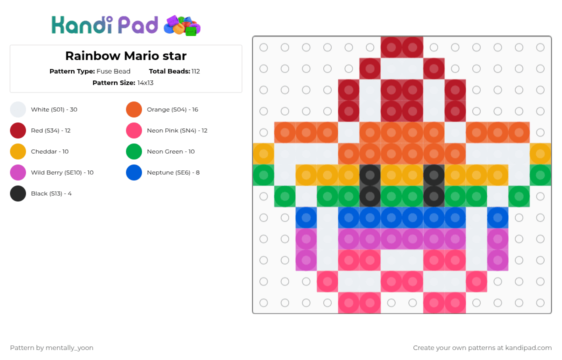 Rainbow Mario star Fuse Bead Pattern - Kandi Pad | Kandi Patterns, Fuse ...