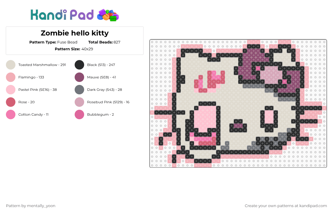 Zombie hello kitty Fuse Bead Pattern - Kandi Pad | Kandi Patterns, Fuse ...