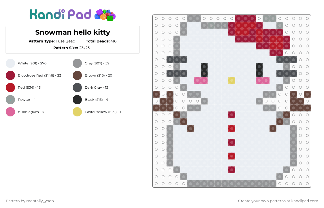 Snowman hello kitty Fuse Bead Pattern - Kandi Pad | Kandi Patterns ...