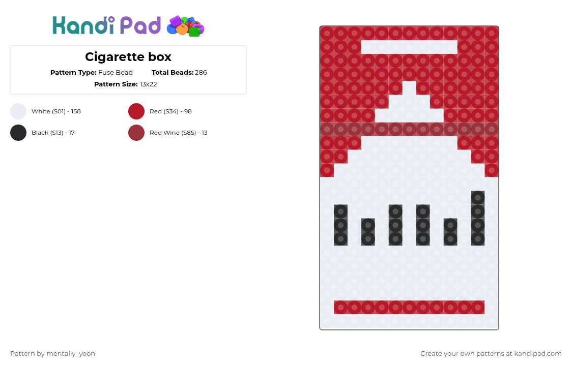 Cigarette box Fuse Bead Pattern - Kandi Pad | Kandi Patterns, Fuse Bead ...