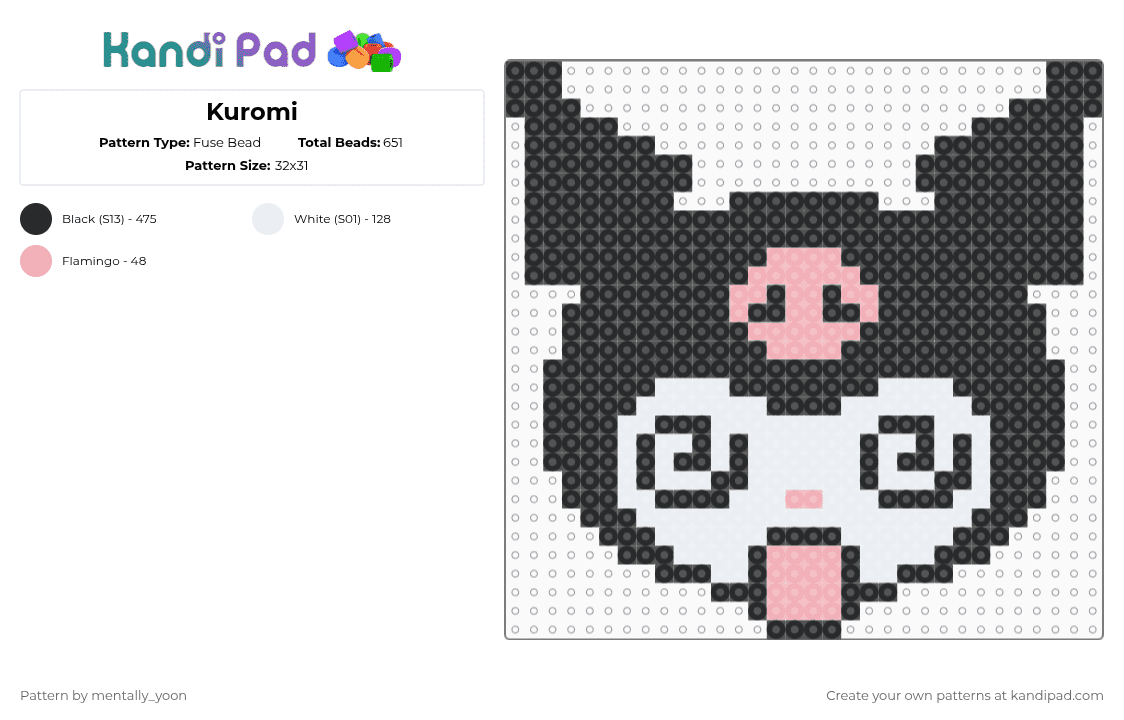 Kuromi Fuse Bead Pattern - Kandi Pad | Kandi Patterns, Fuse Bead ...