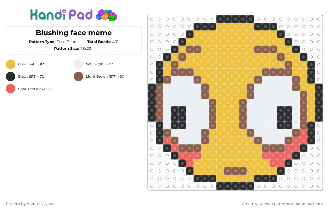 Blushing face meme Fuse Bead Pattern - Kandi Pad | Kandi Patterns, Fuse ...