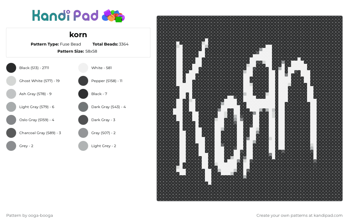 Korn Fuse Bead Pattern - Kandi Pad | Kandi Patterns, Fuse Bead Patterns ...