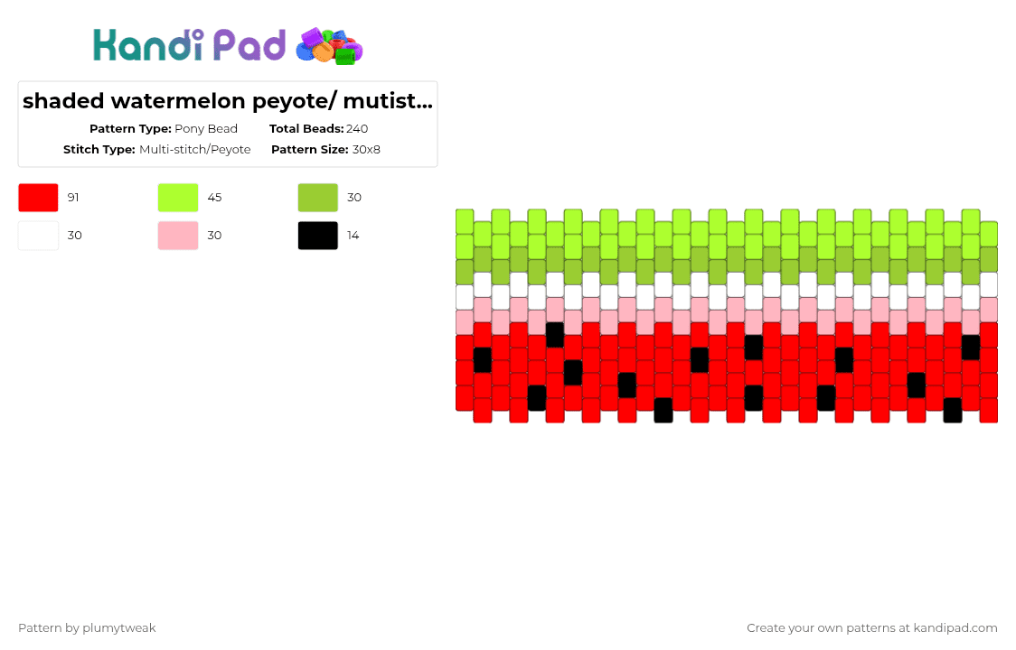 Shaded watermelon peyote/ mutistitch basic cuff Pony Bead Pattern ...