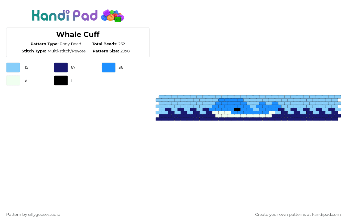 Whale Cuff Pony Bead Pattern - Kandi Pad | Kandi Patterns, Fuse Bead ...