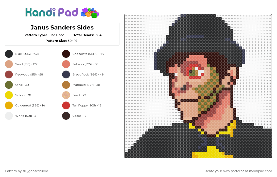 Janus Sanders Sides Fuse Bead Pattern - Kandi Pad | Kandi Patterns ...