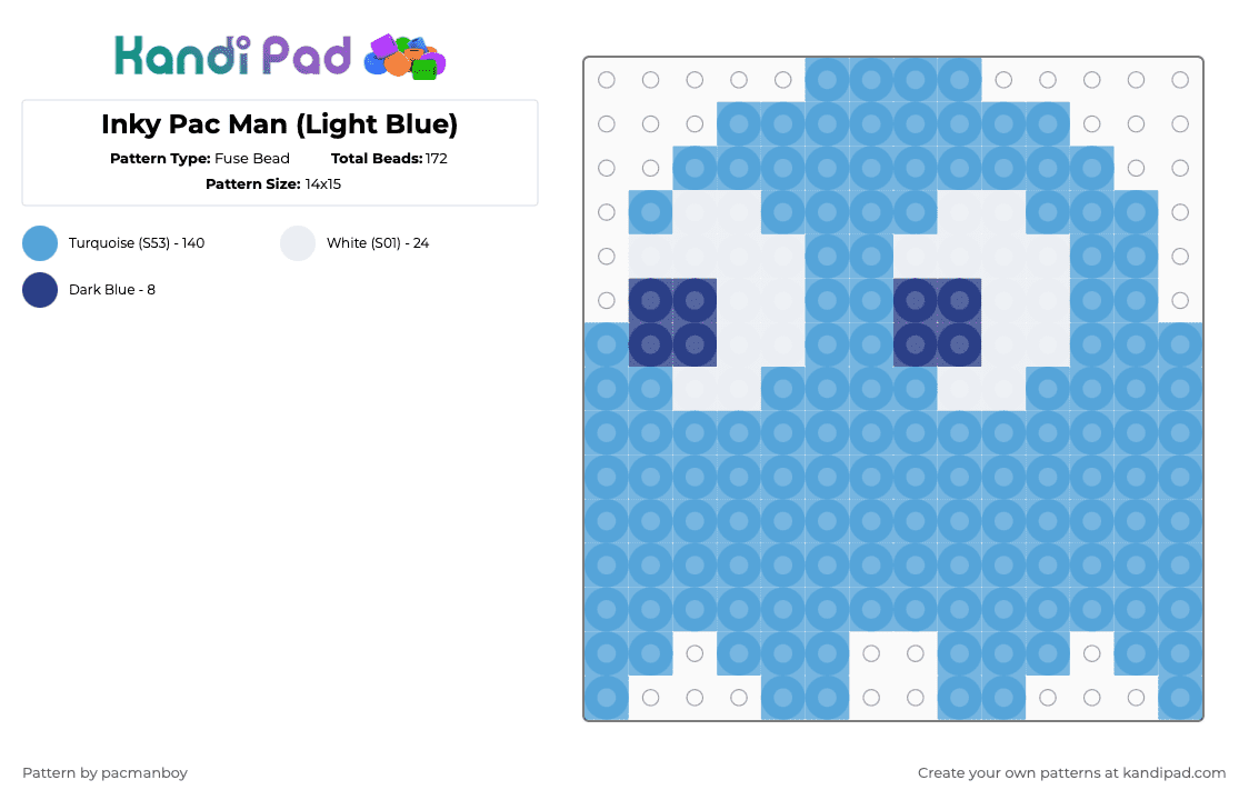 Inky Pac Man (Light Blue) Fuse Bead Pattern - Kandi Pad | Kandi ...