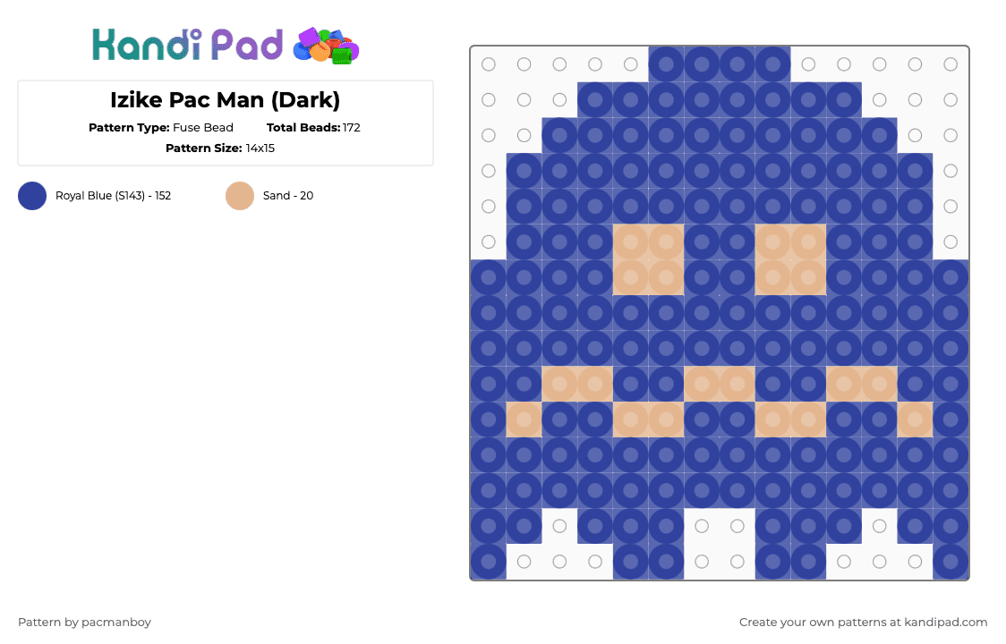 Izike Pac Man (Dark) Fuse Bead Pattern - Kandi Pad | Kandi Patterns ...