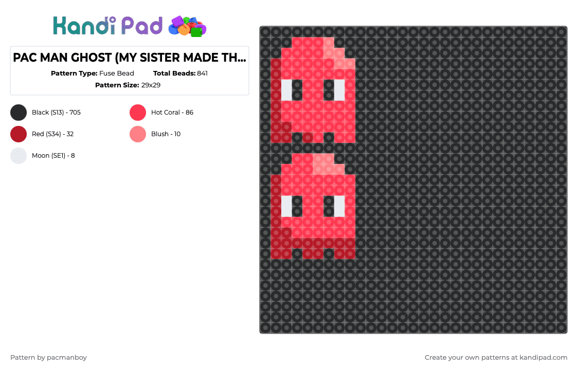 PAC MAN GHOST (MY SISTER MADE THIS!!!) Fuse Bead Pattern - Kandi Pad ...