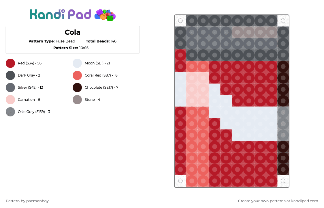 Cola Fuse Bead Pattern - Kandi Pad | Kandi Patterns, Fuse Bead Patterns ...