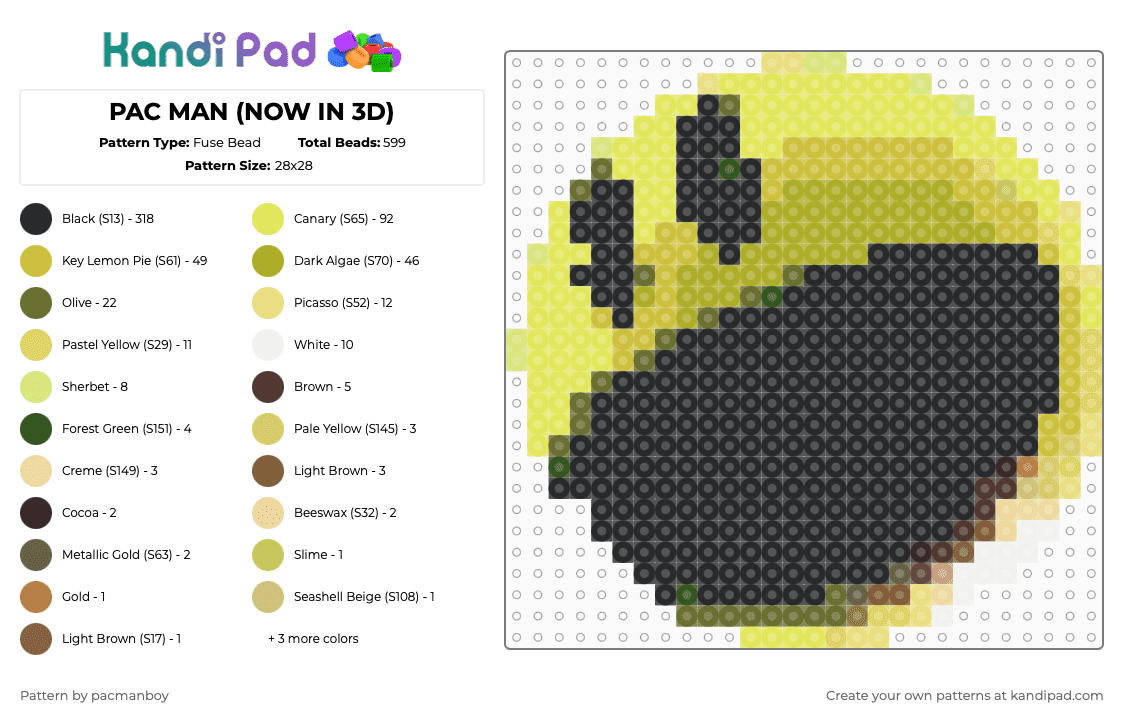 PAC MAN (NOW IN 3D) Fuse Bead Pattern - Kandi Pad | Kandi Patterns ...