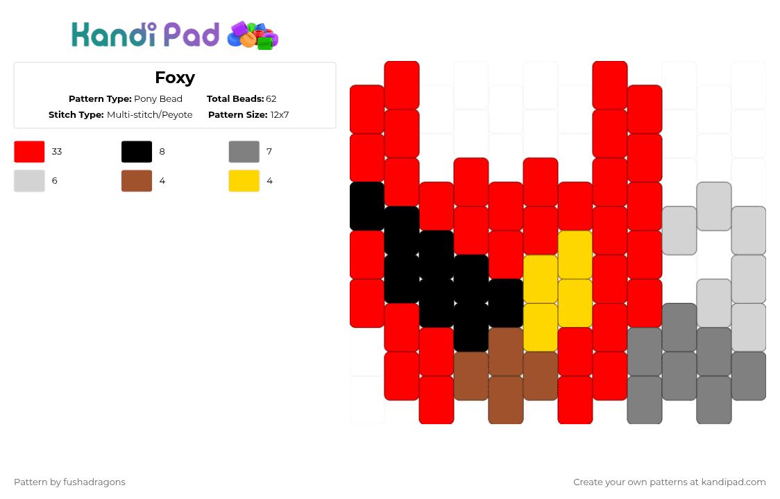 Foxy Pony Bead Pattern - Kandi Pad | Kandi Patterns, Fuse Bead Patterns ...