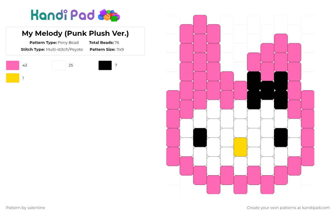 My Melody (Punk Plush Ver.) Pony Bead Pattern - Kandi Pad | Kandi ...