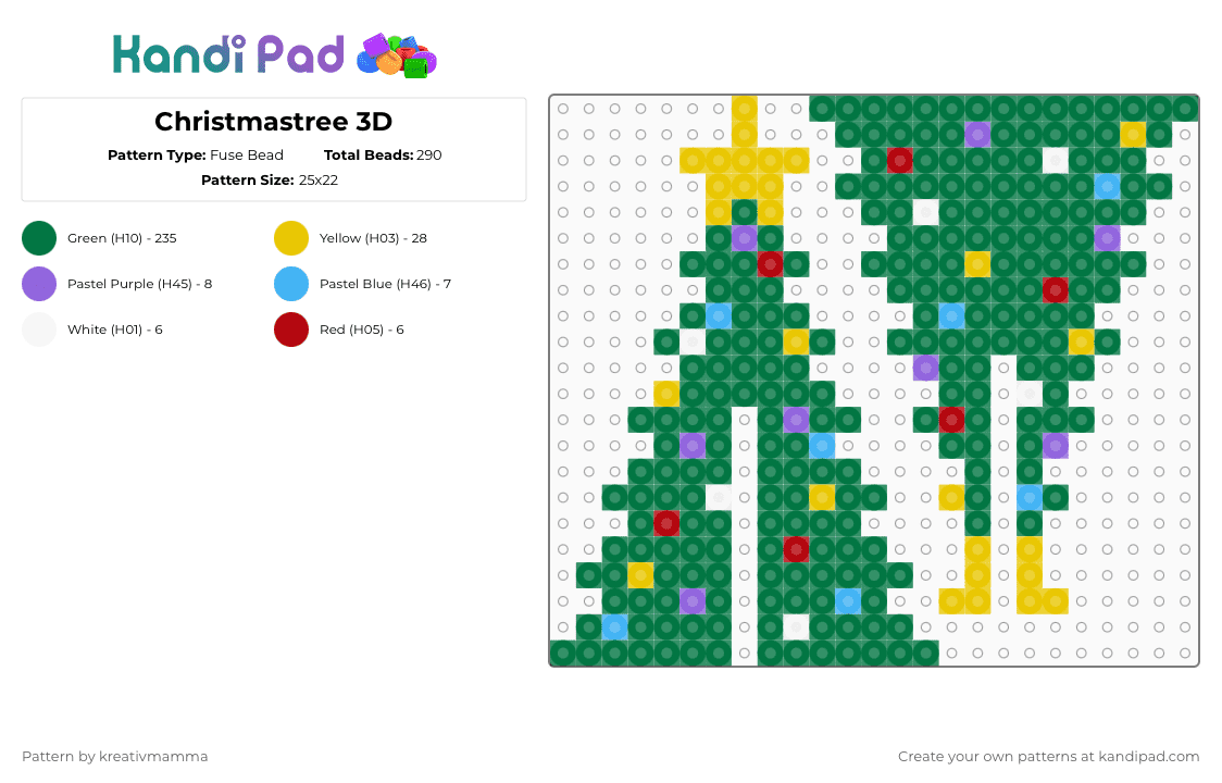Christmastree 3D Fuse Bead Pattern - Kandi Pad | Kandi Patterns, Fuse ...