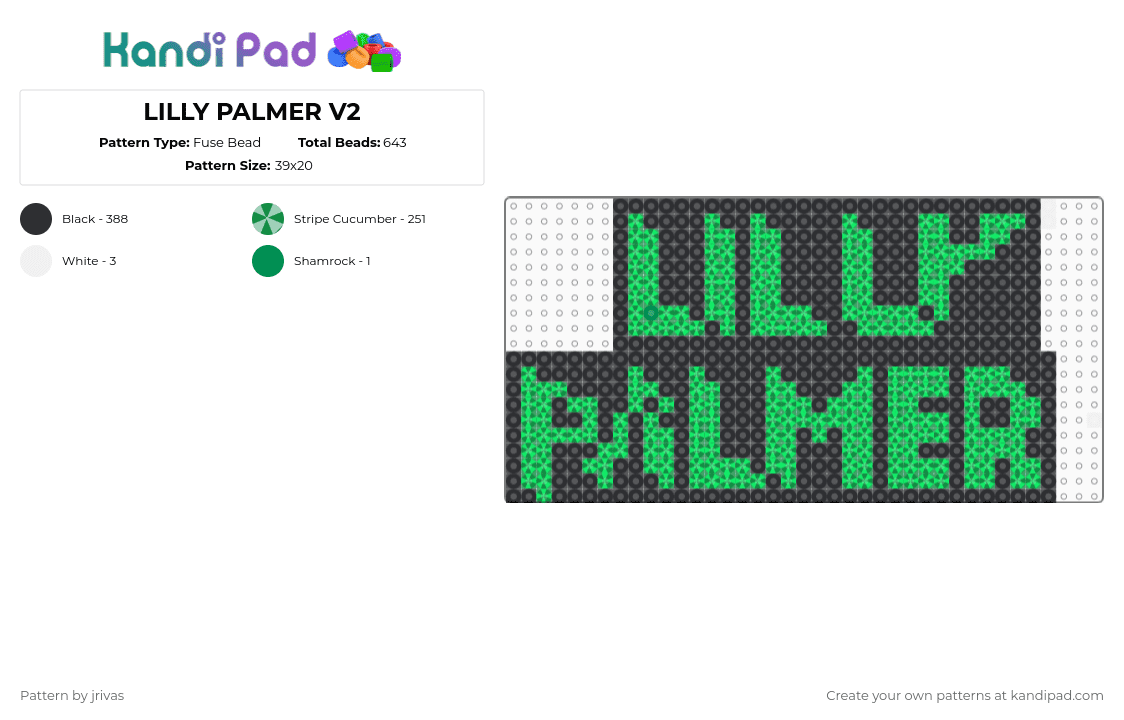 LILLY PALMER V2 Fuse Bead Pattern - Kandi Pad | Kandi Patterns, Fuse ...