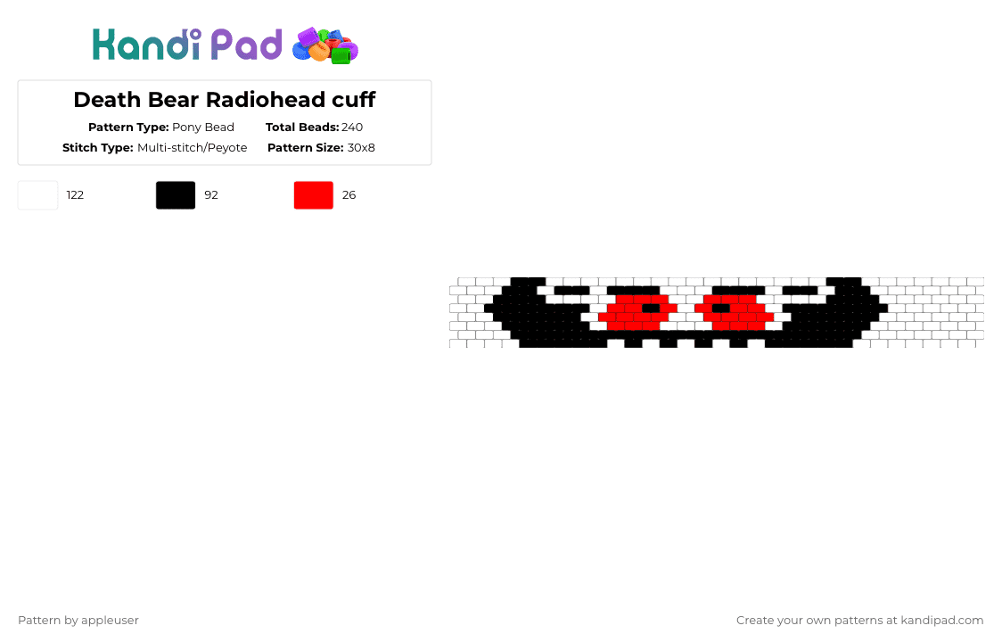 Death Bear Radiohead cuff Pony Bead Pattern - Kandi Pad | Kandi ...