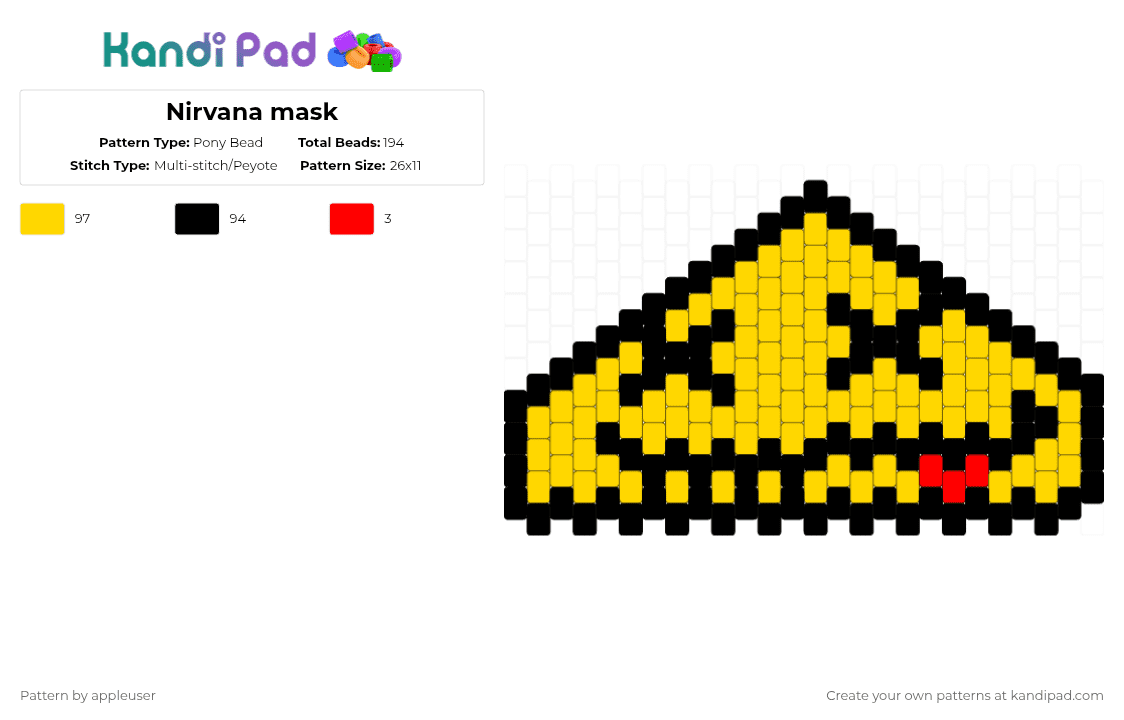 Nirvana mask Pony Bead Pattern - Kandi Pad | Kandi Patterns, Fuse Bead ...