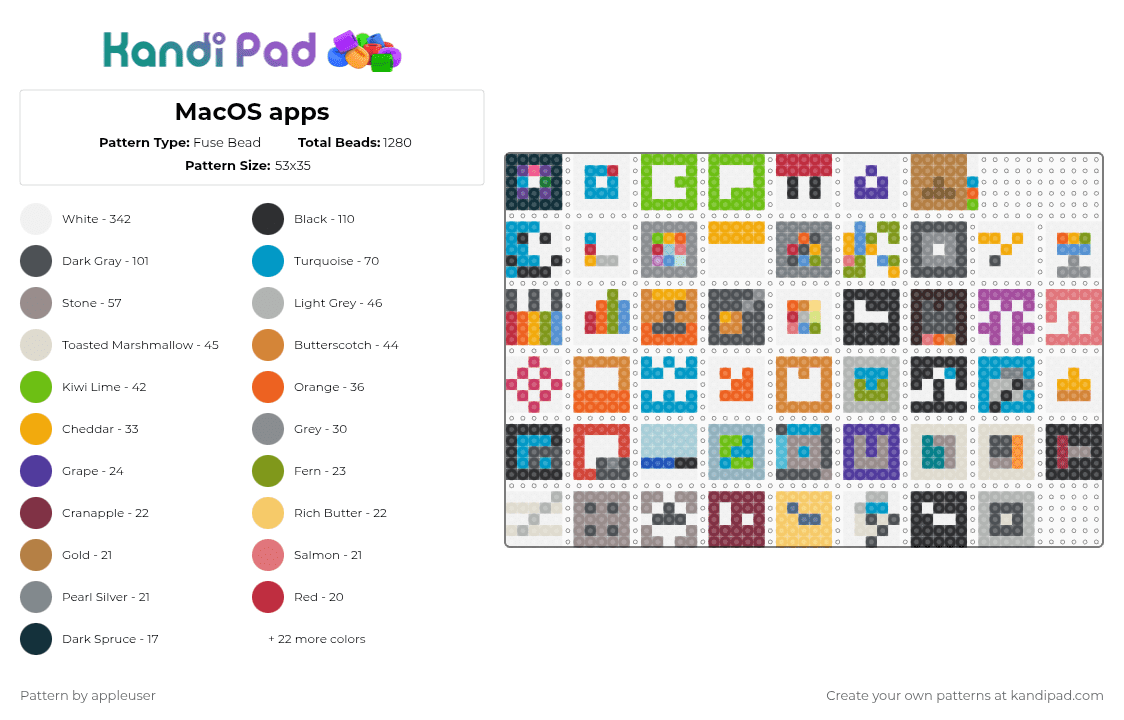 MacOS apps Fuse Bead Pattern - Kandi Pad | Kandi Patterns, Fuse Bead ...