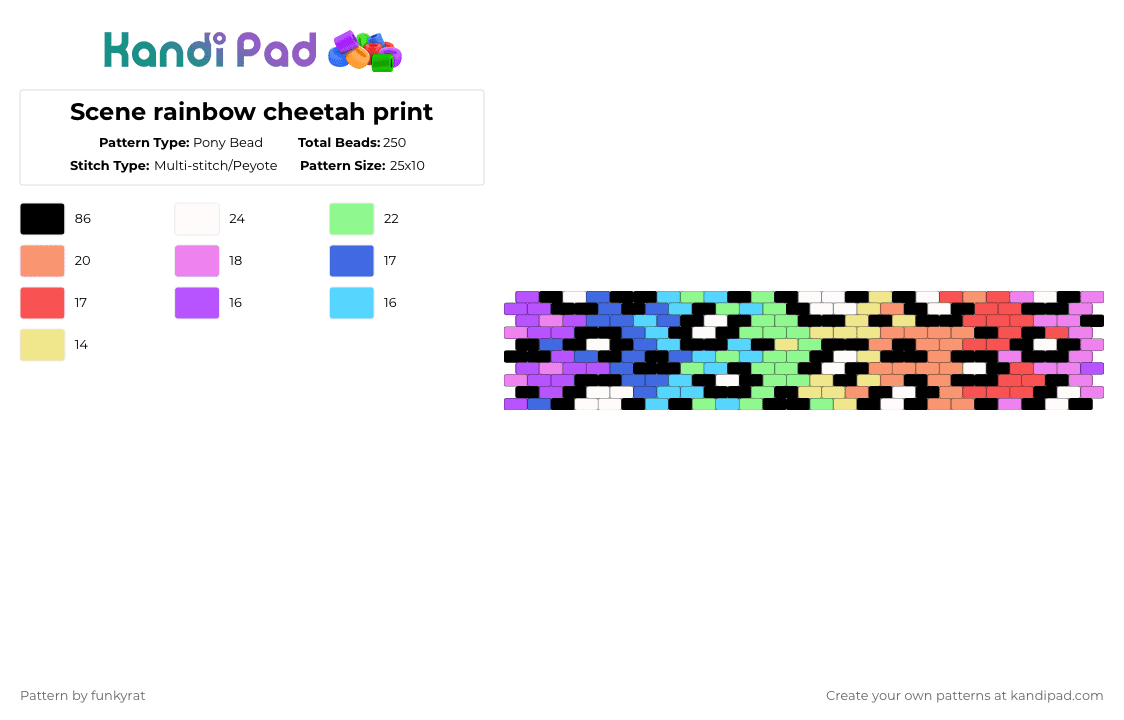 Scene rainbow cheetah print Pony Bead Pattern - Kandi Pad | Kandi ...