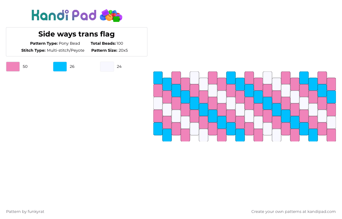 Side ways trans flag Pony Bead Pattern - Kandi Pad | Kandi Patterns ...