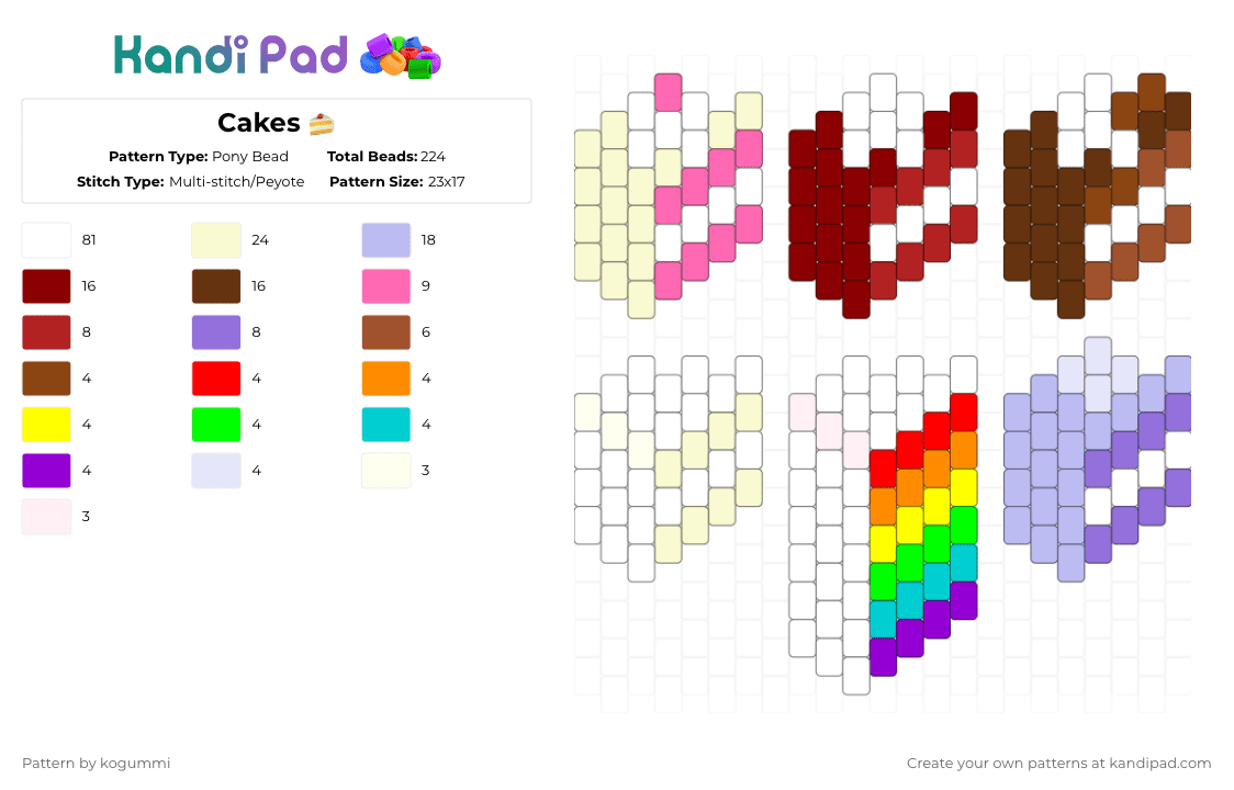 Cakes 🍰 Pony Bead Pattern - Kandi Pad | Kandi Patterns, Fuse Bead ...
