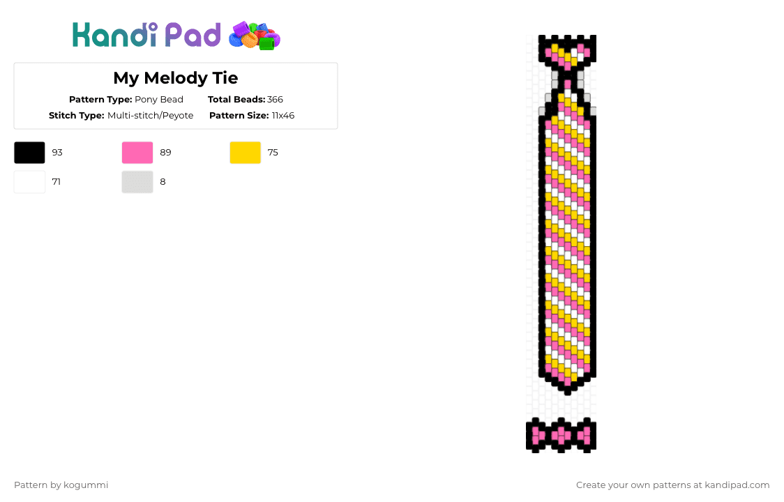 My Melody Tie Pony Bead Pattern - Kandi Pad | Kandi Patterns, Fuse Bead ...