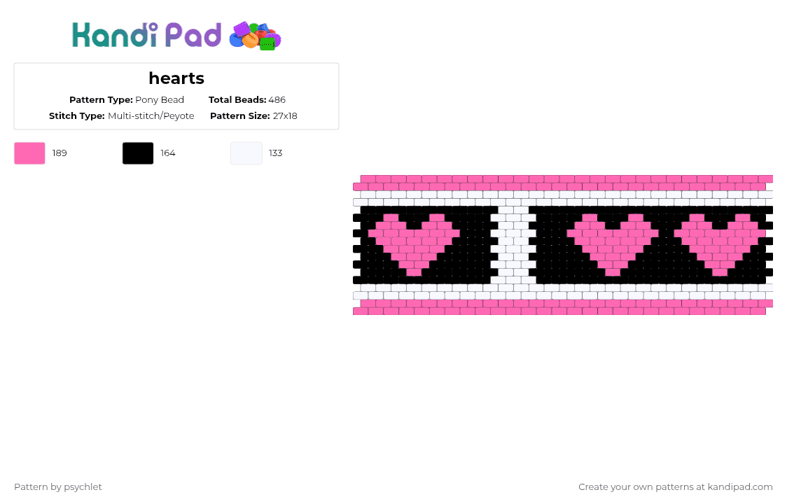 Hearts Pony Bead Pattern - Kandi Pad | Kandi Patterns, Fuse Bead ...