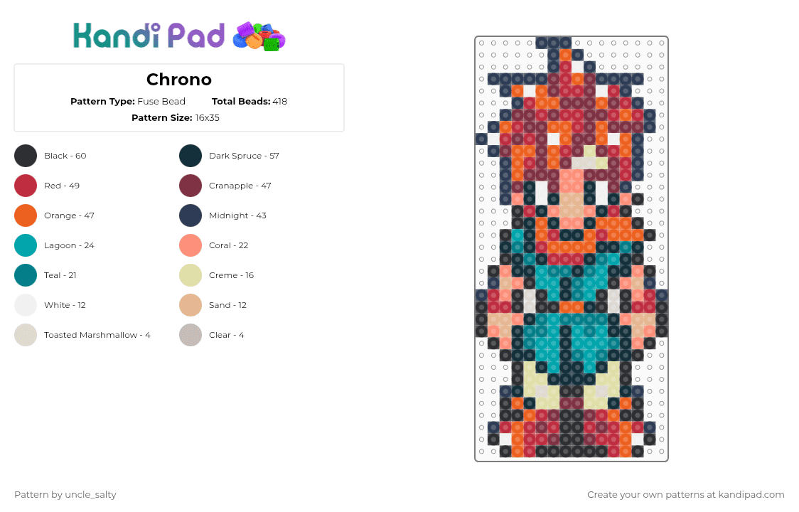 Chrono Fuse Bead Pattern - Kandi Pad | Kandi Patterns, Fuse Bead ...